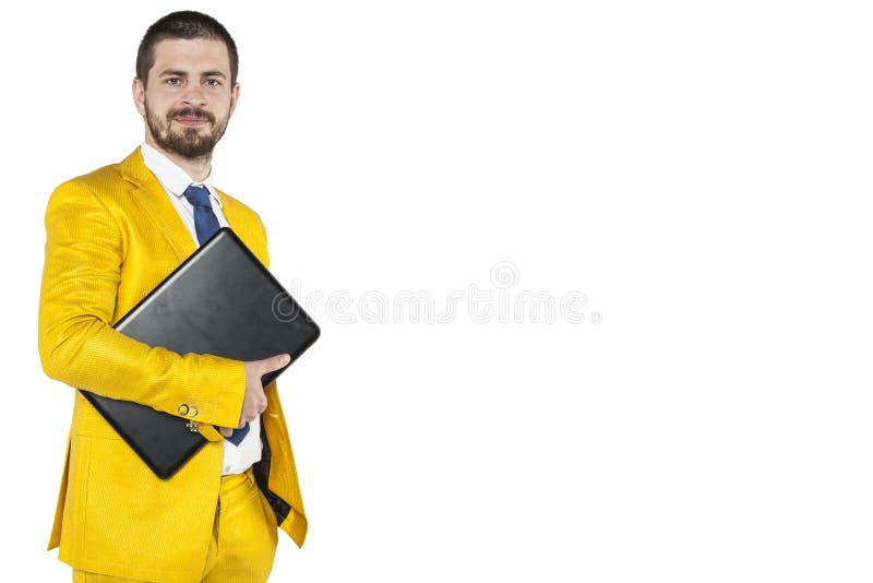 Portrait of a Happy Businessman Computer at Hand Stock Image - Image of ...