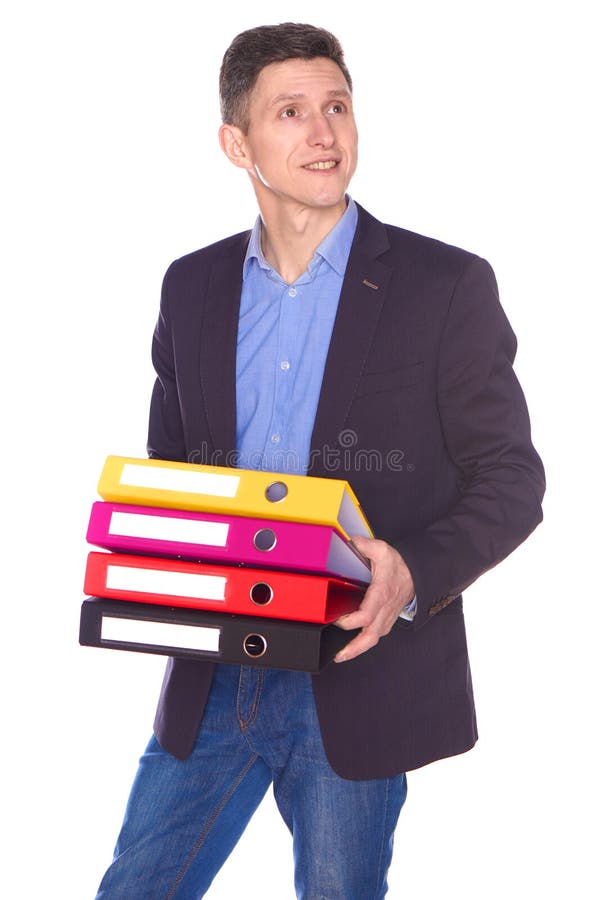 Portrait of Happy Businessman with Folders Stock Image - Image of ...