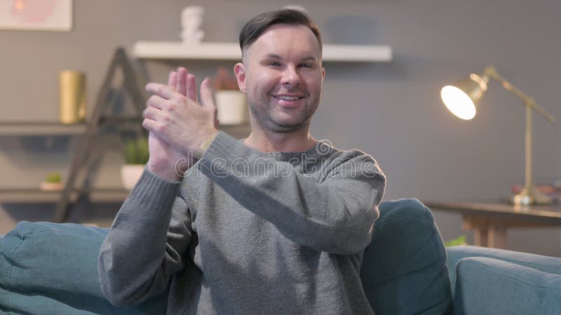 Portrait of Happy Casual Man Clapping, Applauding Stock Image - Image ...