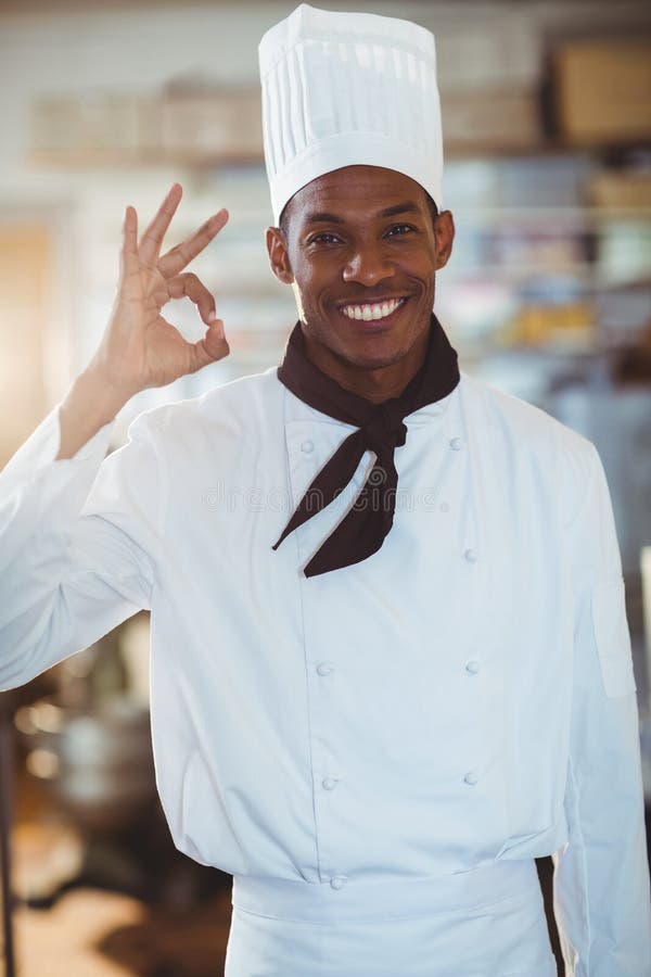 Portrait of Happy Chef Making Ok Sign Stock Image - Image of gesturing ...