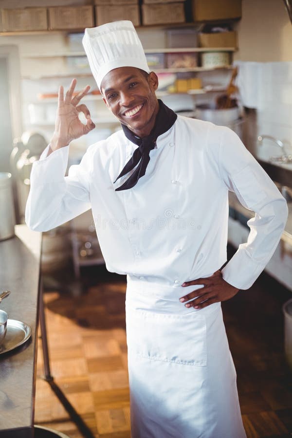 Portrait of Happy Chef Making Ok Sign Stock Photo - Image of quarter ...