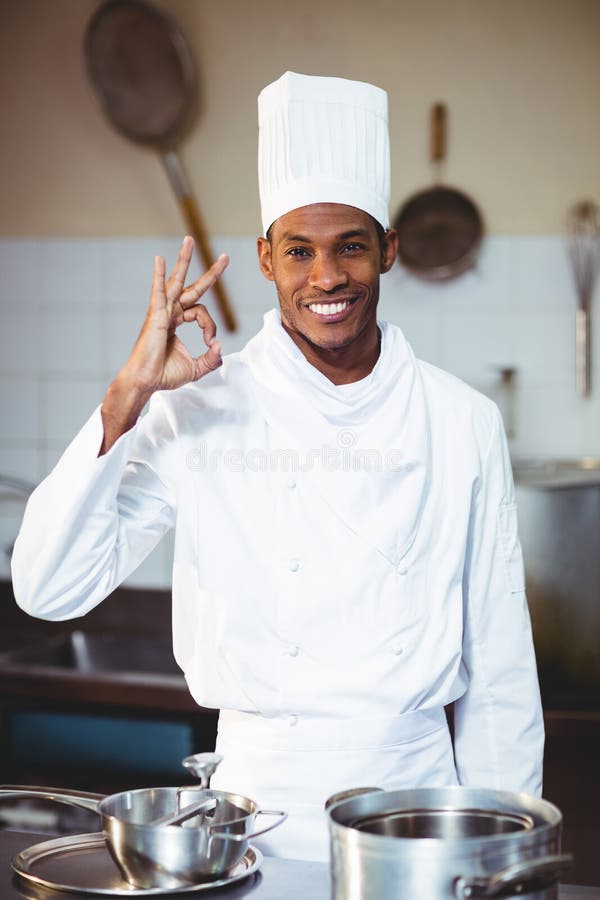 Portrait of Happy Chef Making Ok Sign Stock Photo - Image of commercial ...