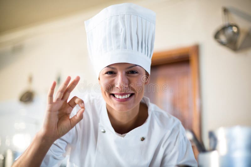 Portrait of Happy Chef Making Ok Sign Stock Image - Image of uniform ...