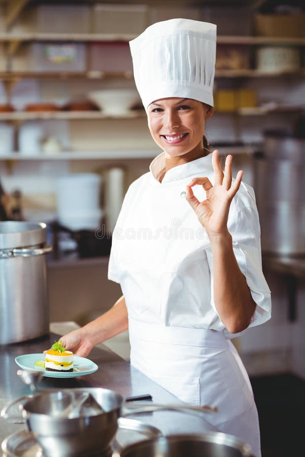 Portrait of Happy Chef Making Ok Sign Stock Image - Image of catering ...