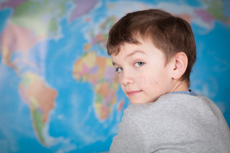 Curiosity Child Touching Glowing Map Stock Photo - Image of creative ...
