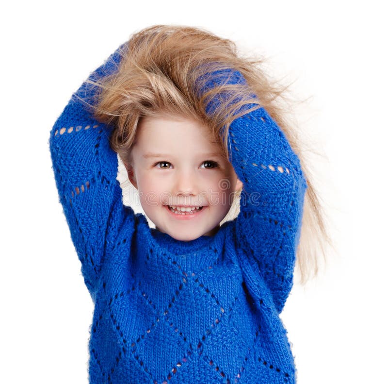 Portrait of Happy Child Isolated on White Stock Image - Image of blue ...