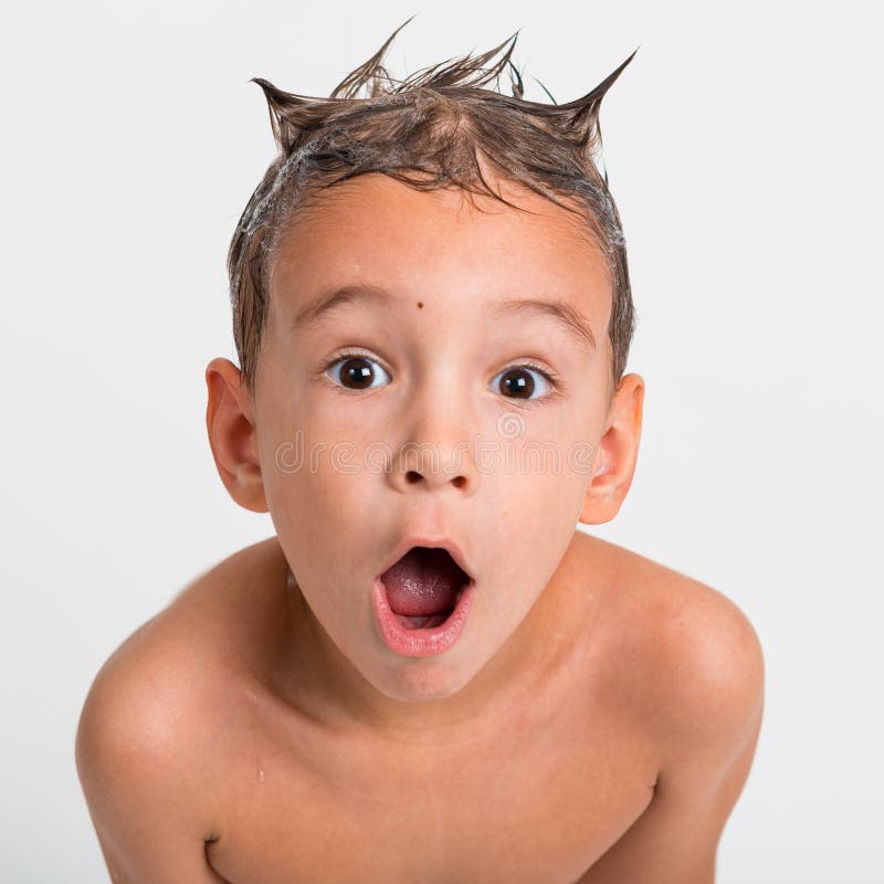 Portrait of a Happy Child with a Lathered Head Stock Image - Image of ...