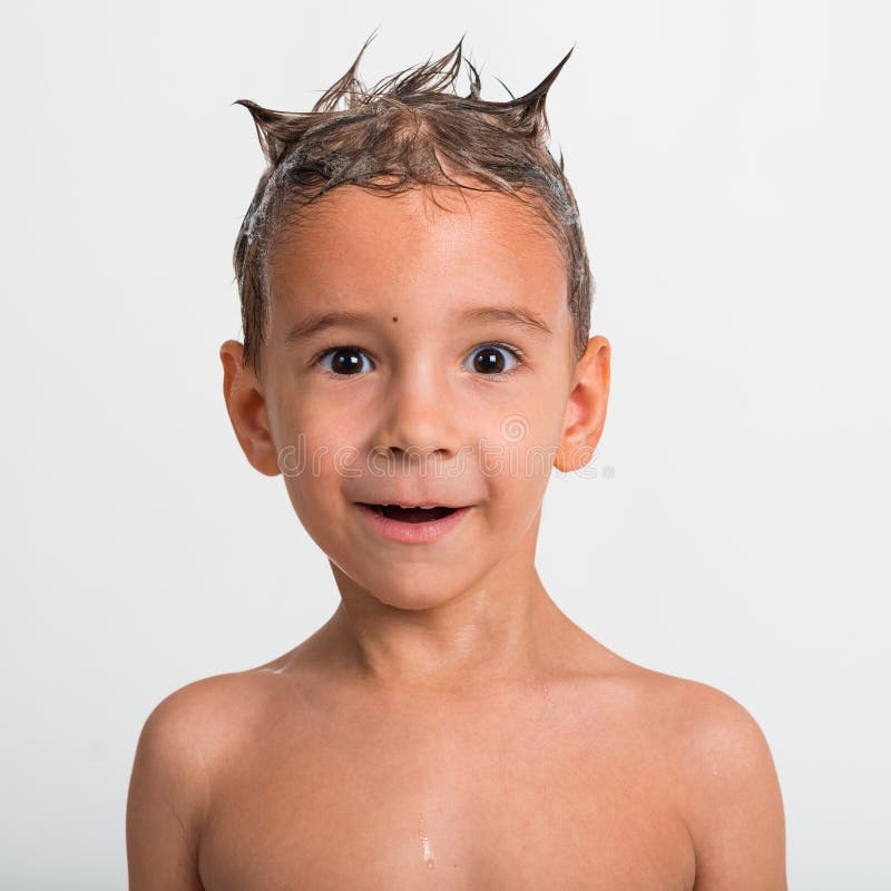 Portrait of a Happy Child with a Lathered Head Stock Image - Image of ...