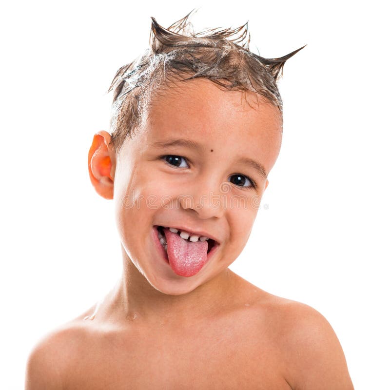 Portrait of a Happy Child with a Lathered Head Stock Image - Image of ...