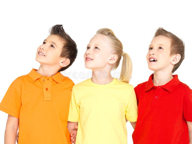 Portrait of the Happy Children Looking Up Stock Image - Image of life ...