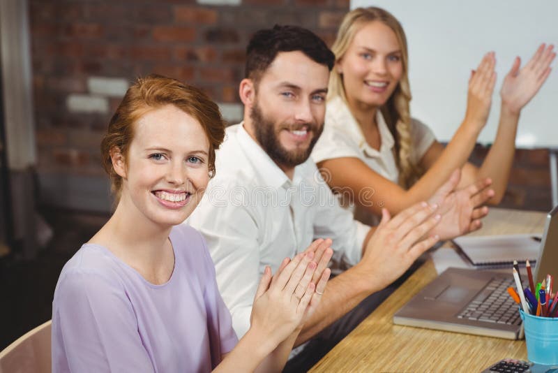 Portrait of Happy Colleagues Clapping at Meeting Stock Image - Image of ...