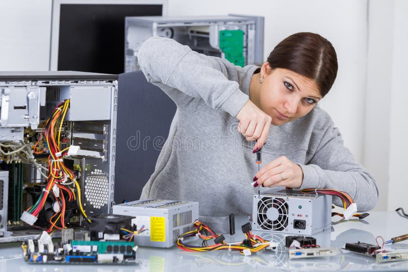 Portrait Happy Computer Female Technician Stock Image - Image of ...