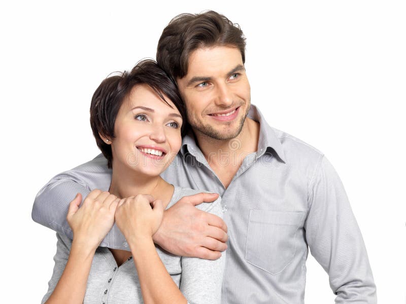 Portrait of Happy Couple Look into the Distance Stock Image - Image of ...
