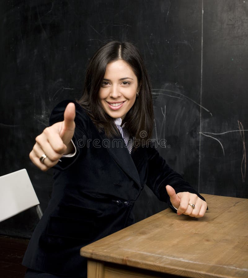 Portrait of Happy Cute Student at Blackboard in Stock Image - Image of ...
