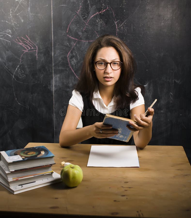 Portrait of Happy Cute Student in Classroom Stock Photo - Image of book ...