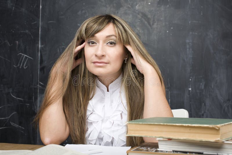 Portrait of Happy Cute Student in Classroom Stock Image - Image of eyes ...