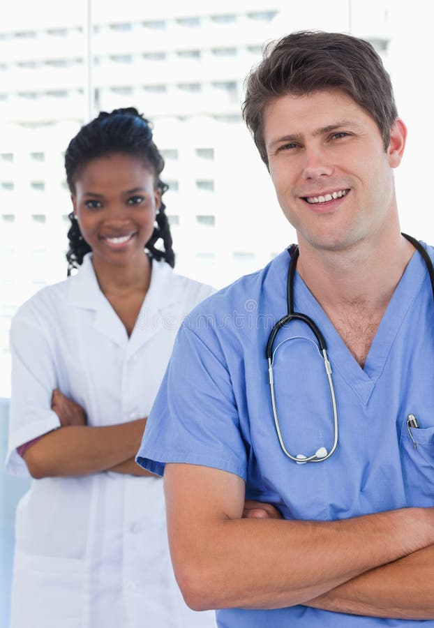 Portrait of Happy Doctors Standing Up Stock Image - Image of indoors ...