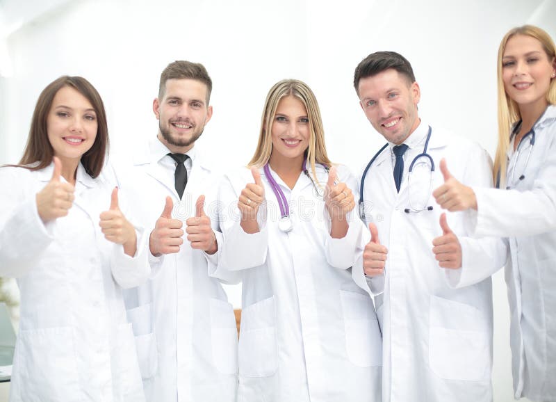 Portrait of Happy Doctors Team Showing Thumbs Up Stock Photo - Image of ...