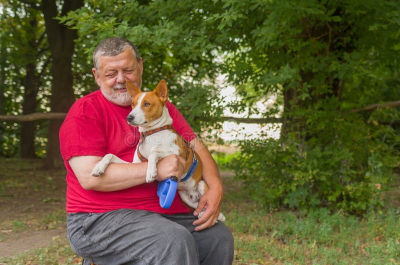 Portrait of Happy Dog with Its Bearded Master Stock Image - Image of ...