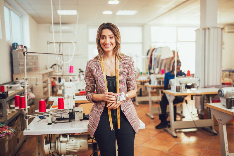 Happy Dressmaker Woman in Studio Stock Photo - Image of cloth, homemade ...