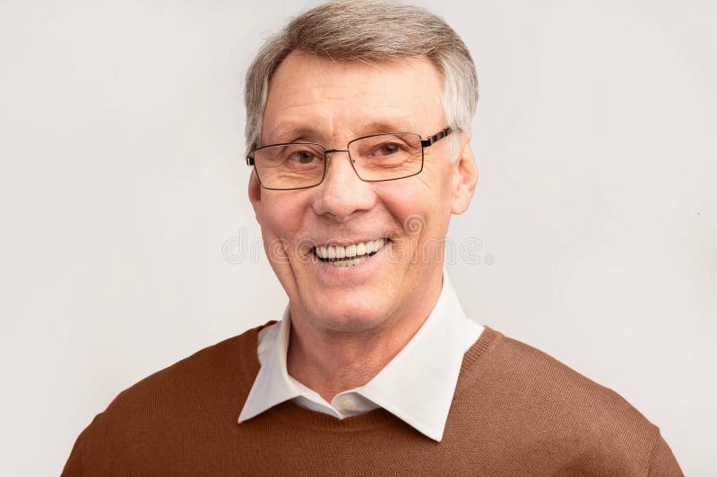 Portrait of Happy Elderly Man Posing Over Gray Studio Background Stock ...