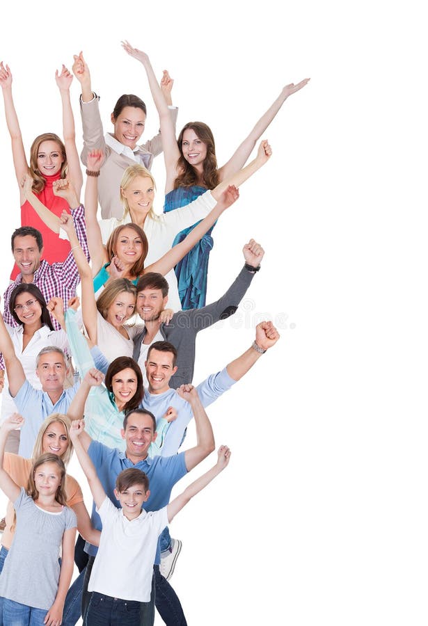 Portrait of Happy Excited Crowd on White Background Stock Image - Image ...