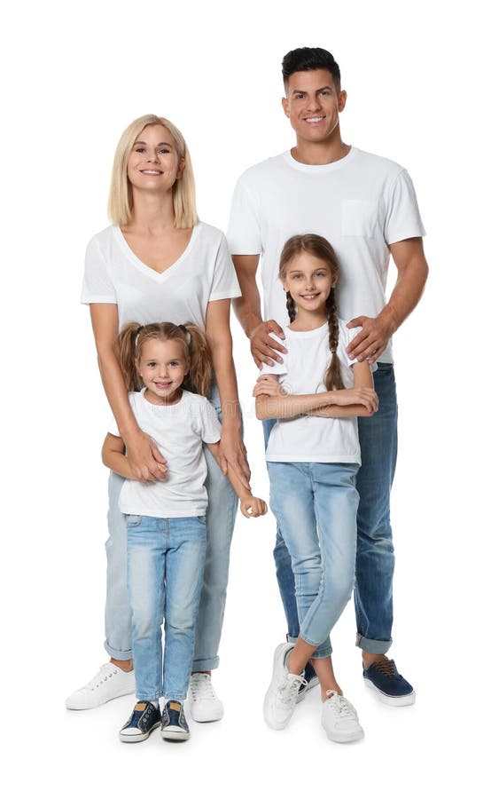 Portrait of Happy Family on White Background Stock Photo - Image of ...