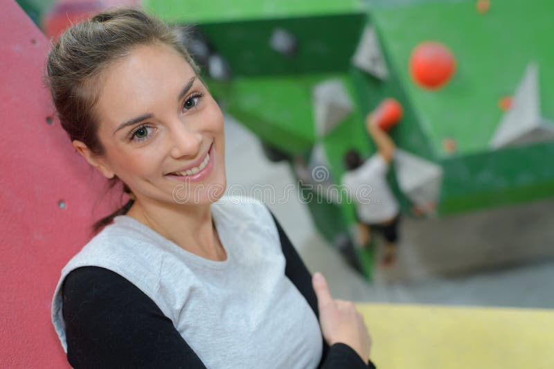 Portrait Happy Female Climber Stock Photo - Image of obstacle, mountain ...