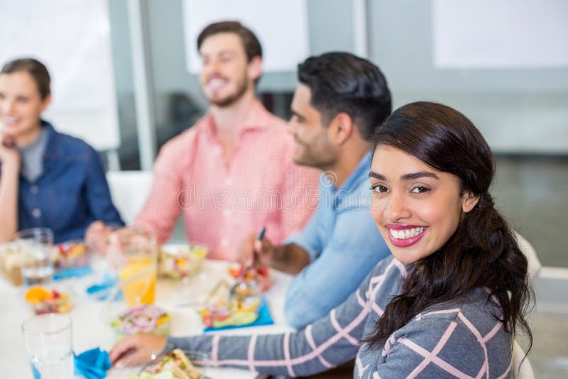 Portrait of Happy Female Executive Having Breakfast Stock Photo - Image ...