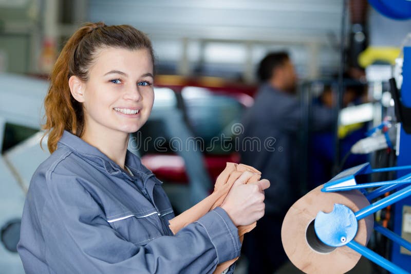 Portrait Happy Female Mechanic Stock Photo - Image of happy, artisan ...