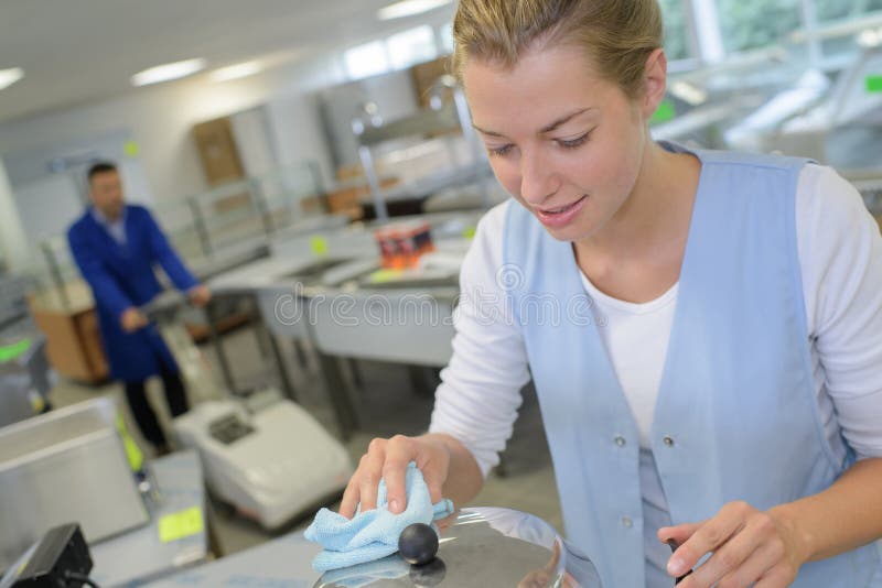 Portrait Happy Female Worker Cleaning Office with Cloth Stock Image ...