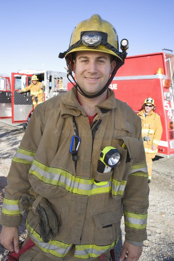 Portrait of a Firefighter Talking on Radio Stock Image - Image of ...