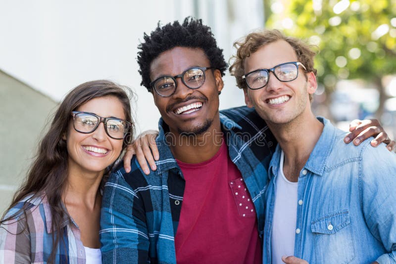 Portrait of happy friends stock image. Image of break - 69804387