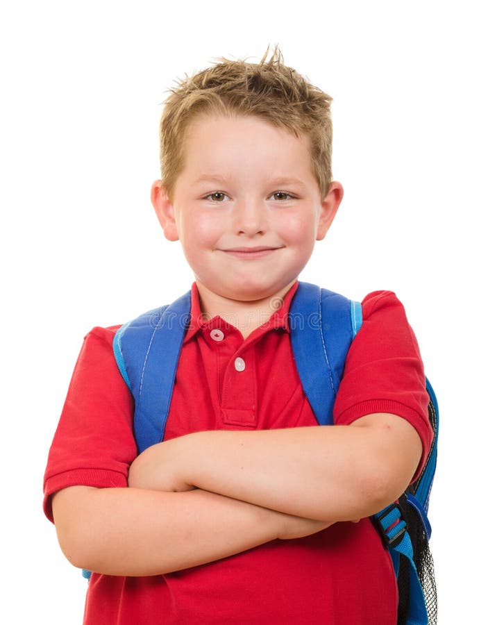 Portrait of Happy Grade School Student Wearing Backpack Stock Image ...