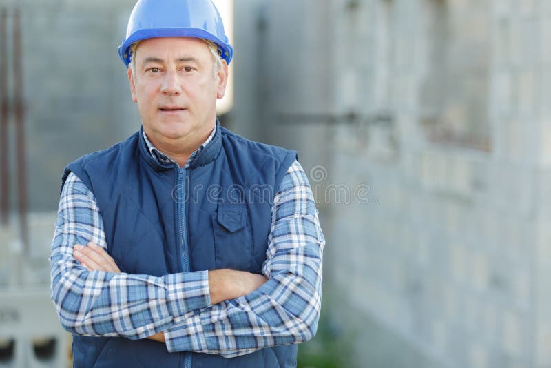 Portrait Happy Handsome Male Builder Stock Image - Image of coveralls ...