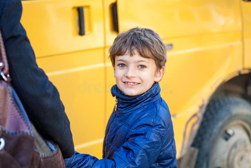 Portrait of Happy Kid Looking Back at Camera on Stock Photo - Image of ...