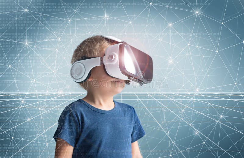 Portrait of Happy Kid in a Virtual Reality Headset. Attractive Kid ...