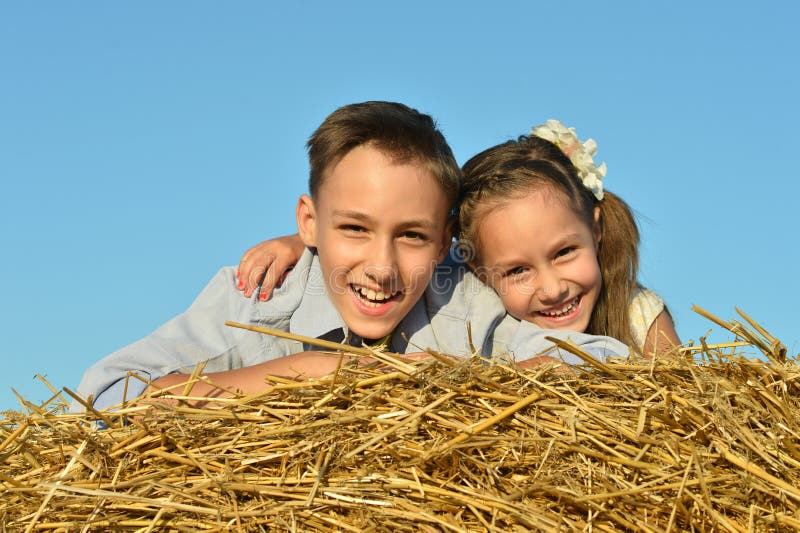 Portrait of Happy Kids in Field at Summer Stock Image - Image of ...