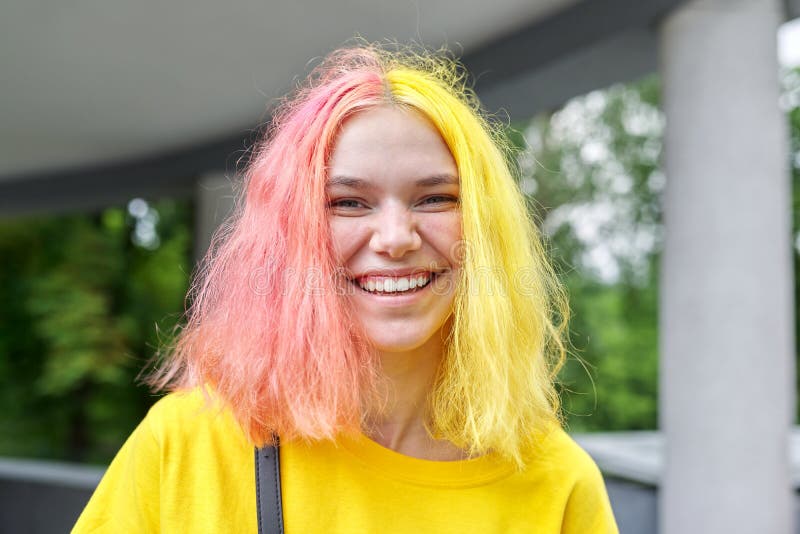 Portrait of a Happy Laughing Teenage Girl with Colored Dyed Hair Stock ... Portrait of a Happy Laughing Teenage Girl with Colored Dyed Hair Stock ...