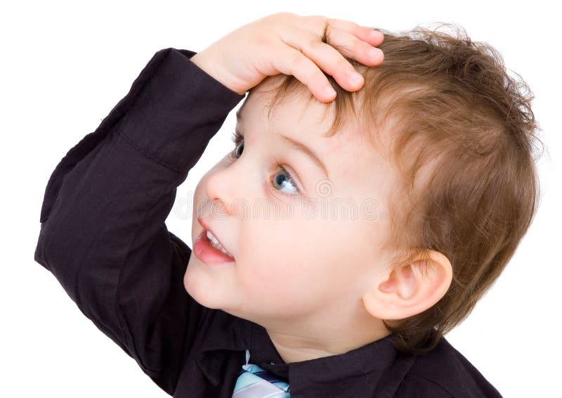 Child Scratch Head Itching Isolated on White Stock Image - Image of ...
