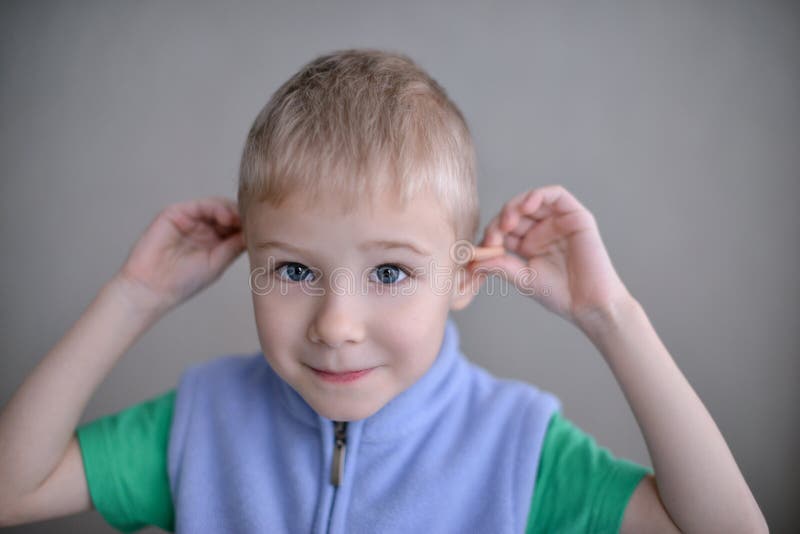 Portrait of Happy Little Boy, Isolated on Gray Background Stock Photo ...
