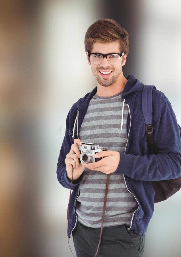 Portrait of Happy Male Hipster Holding Camera Stock Image - Image of ...