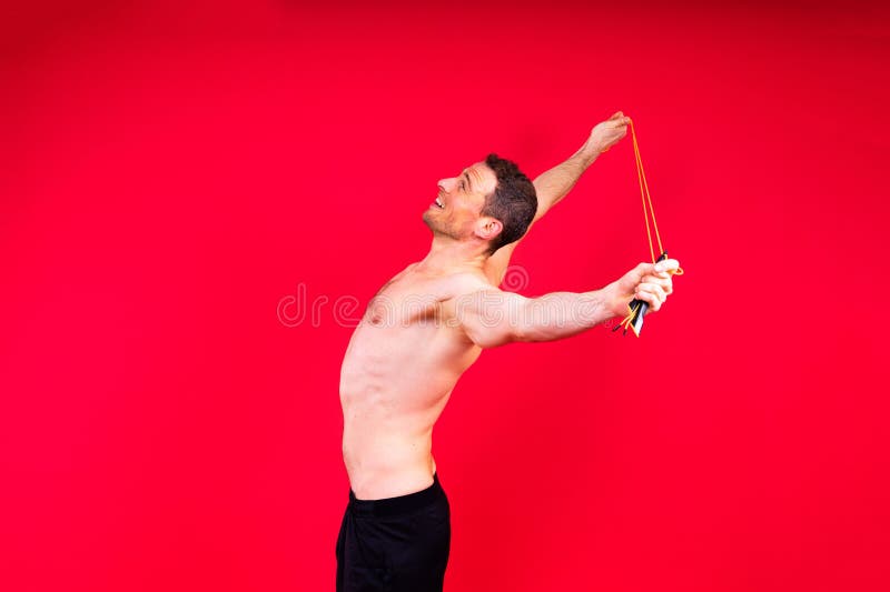 Portrait, Happy Man and Bodybuilder with Abs on Studio Background ...
