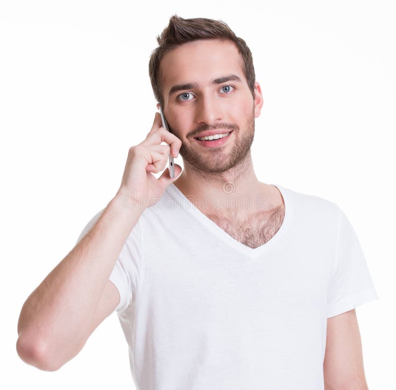 Portrait of Happy Man Calling by Mobile. Stock Image - Image of ...