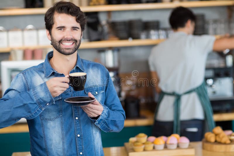 Portrait of Happy Man Having Cup of Coffee in Cafe Stock Image - Image ...