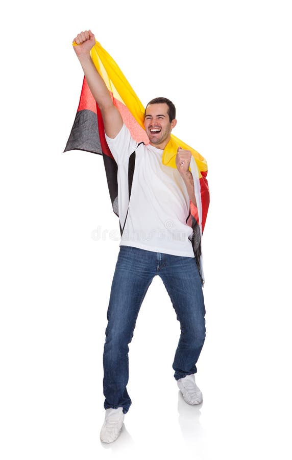 Portrait of a Happy Man Holding an German Flag Stock Photo - Image of ...