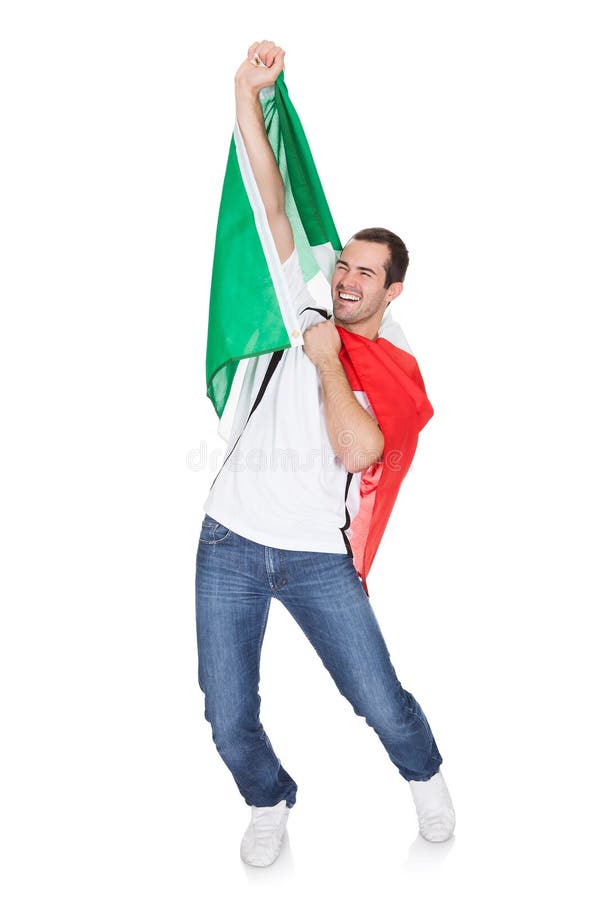 Portrait of a Happy Man Holding an Italian Flag Stock Image - Image of ...