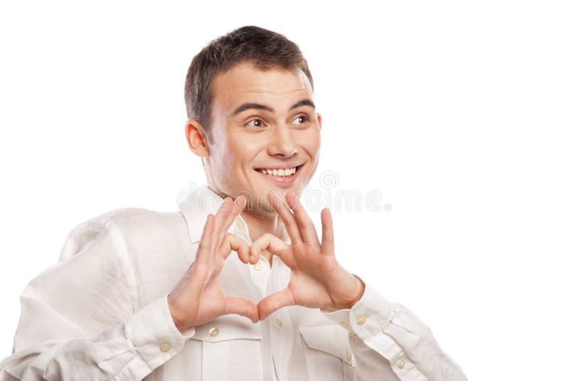 Portrait of Happy Man Making Heart from His Hands Stock Photo - Image ...