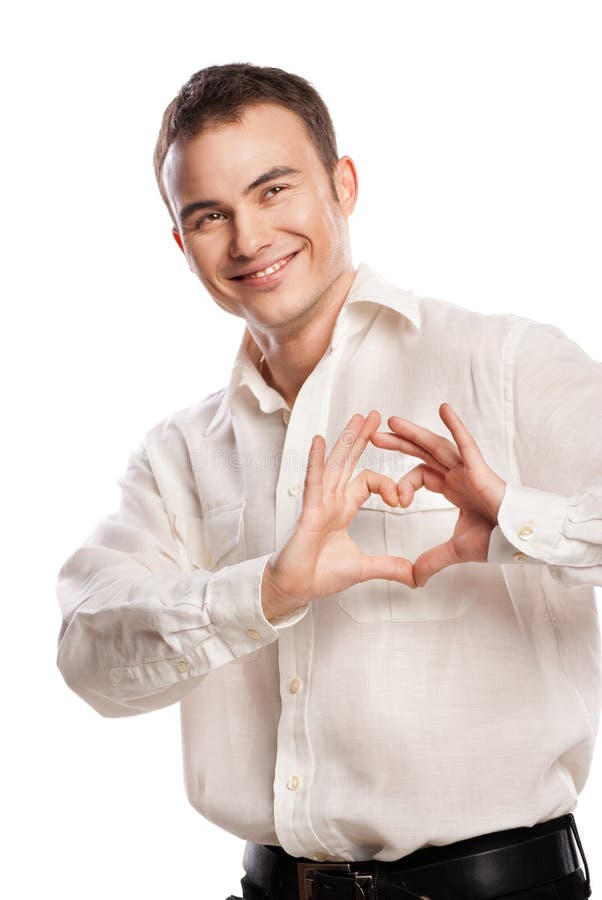 Portrait of Happy Man Making Heart from His Hands Stock Photo - Image ...