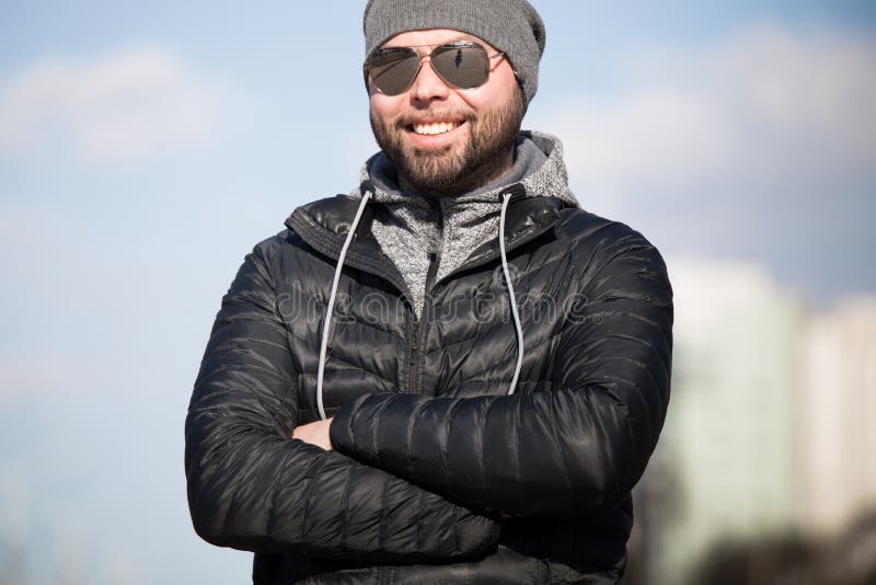 Portrait of man outdoor. stock photo. Image of glance - 116032976